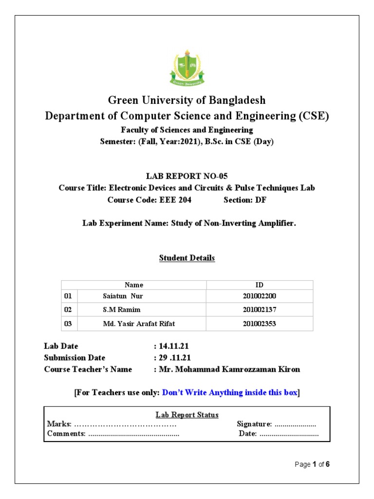 Group 1 EEE Lab Reprt 05 | PDF | Operational Amplifier | Amplifier