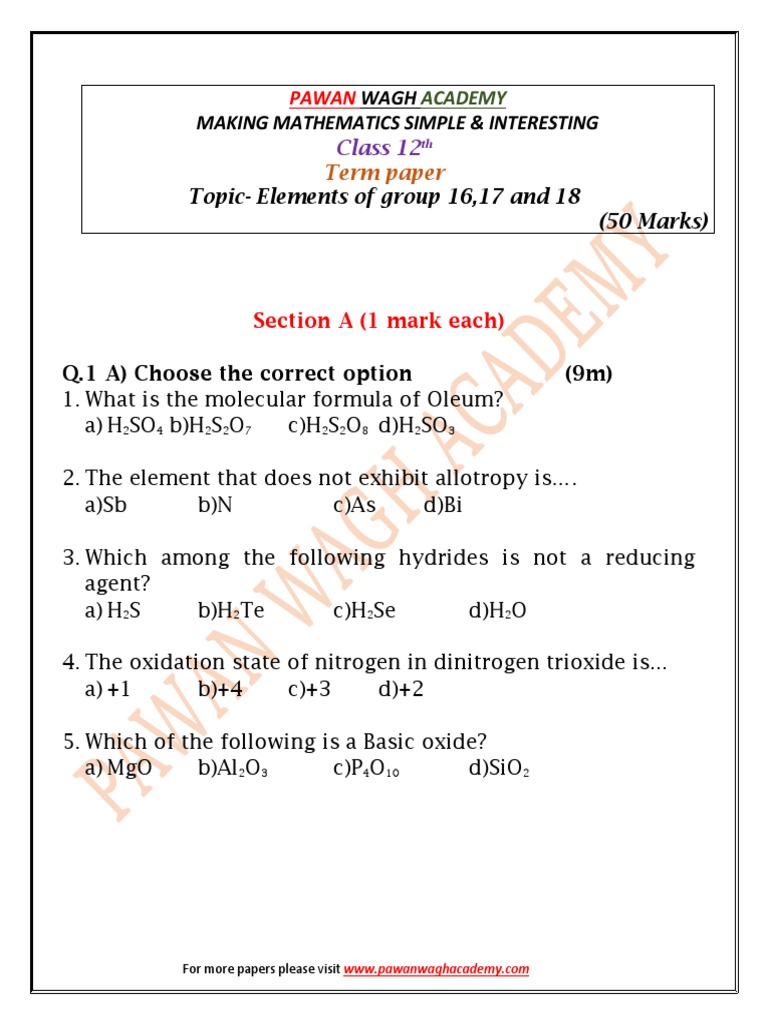 Elements of Group 161718 Class 12th Chemistry Term Paper | PDF ...
