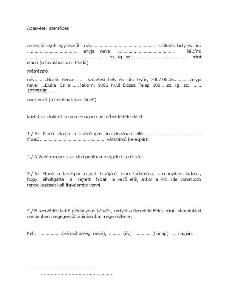 Adásvételi szerződés | PDF