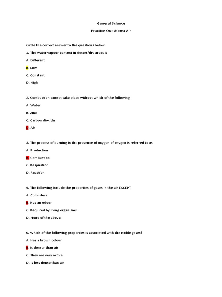 General Science Practice Questions: Air | Download Free PDF ...