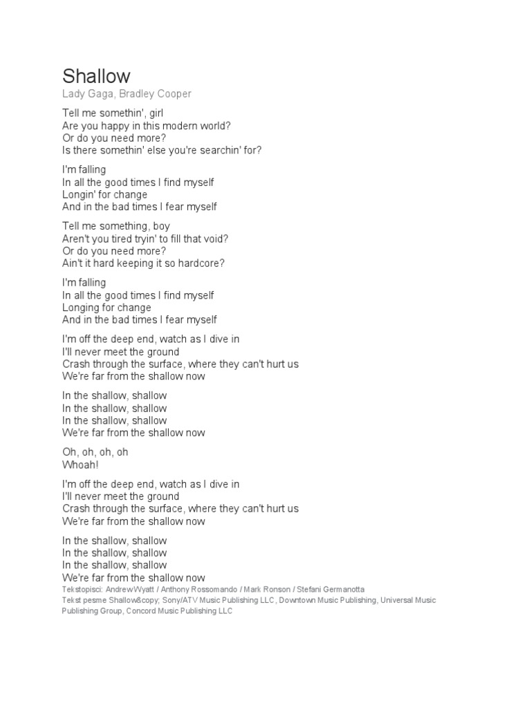 Shallow Lyrics | PDF