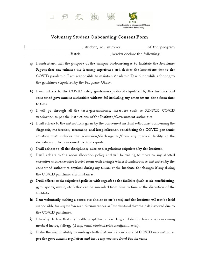 COVID Onboarding Consent Form | PDF | Health Sciences | Pandemic