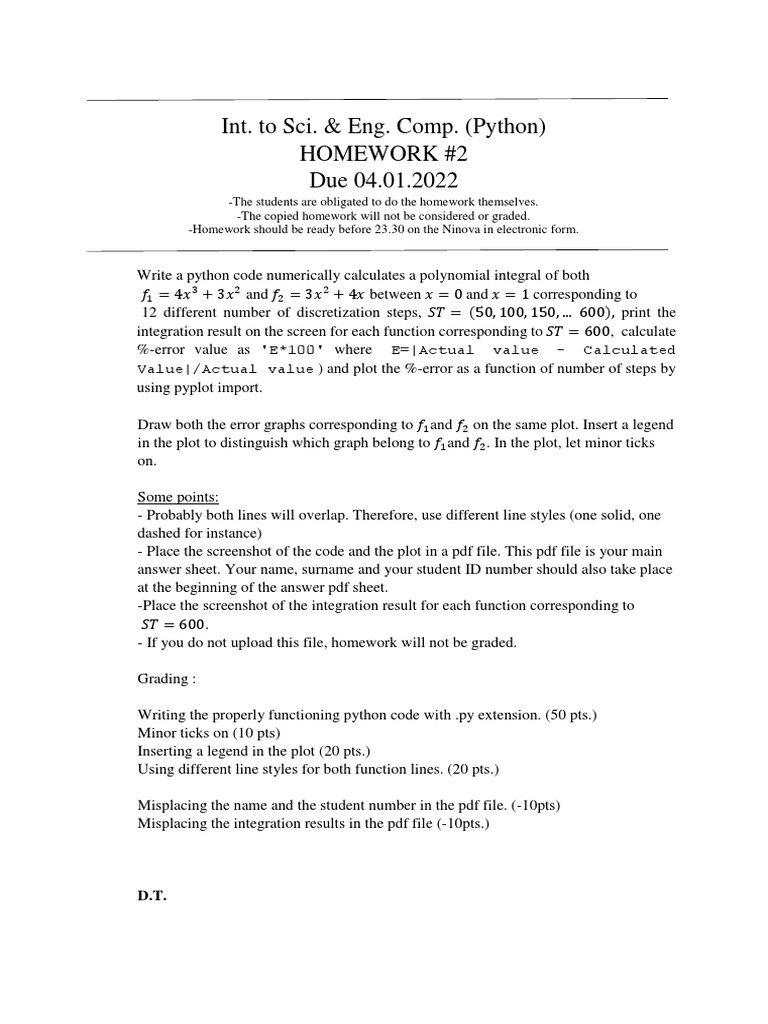 Int. To Sci. & Eng. Comp. (Python) Homework #2 Due 04.01.2022 | PDF