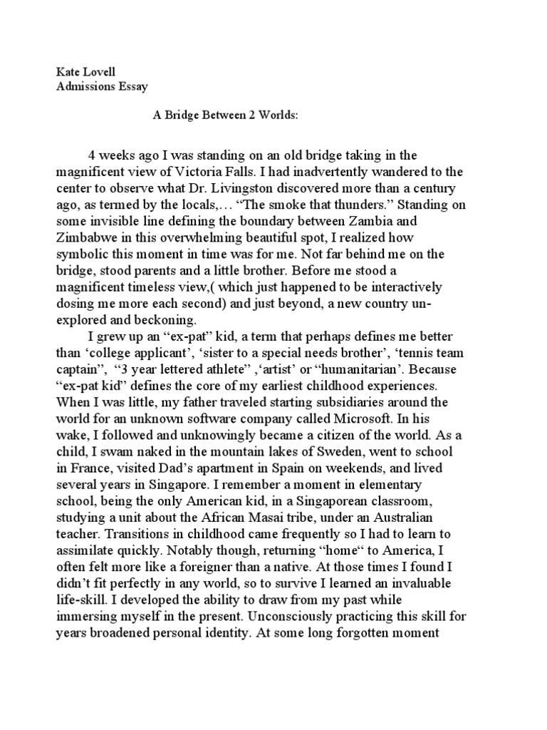 Kate Lovell Admissions Essay A Bridge Between 2 Worlds | PDF ...