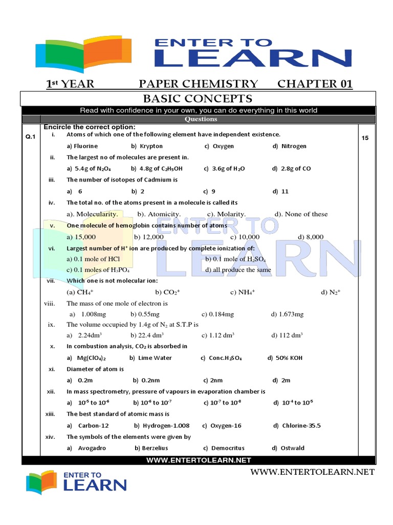Chapter 1 - Basic Concept - Chemistry 11 | PDF | Mole (Unit) | Molecules