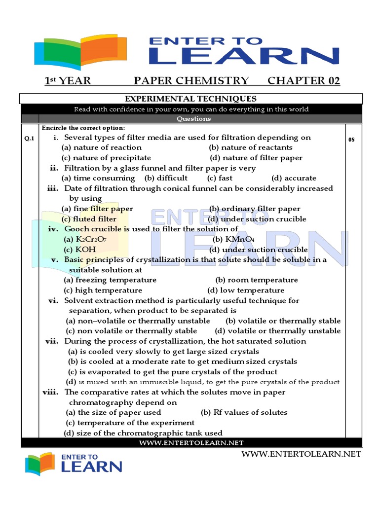 Chapter 2 - Experimental Techniques - Chemistry 11 | PDF | Filtration ...