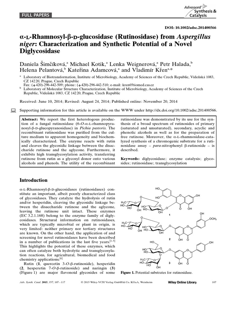 A-L-Rhamnosyl-B-D-Glucosidase (Rutinosidase) From Aspergillus | PDF ...