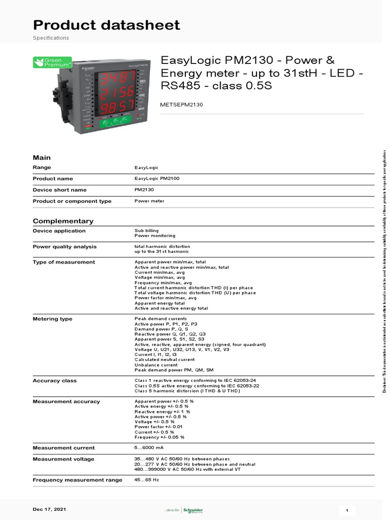 EasyLogic PM2000 Series - METSEPM2130 | PDF | Alternating Current ...