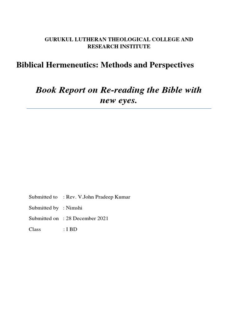 Book Report On Re-Reading The Bible With New Eyes.: Biblical ...