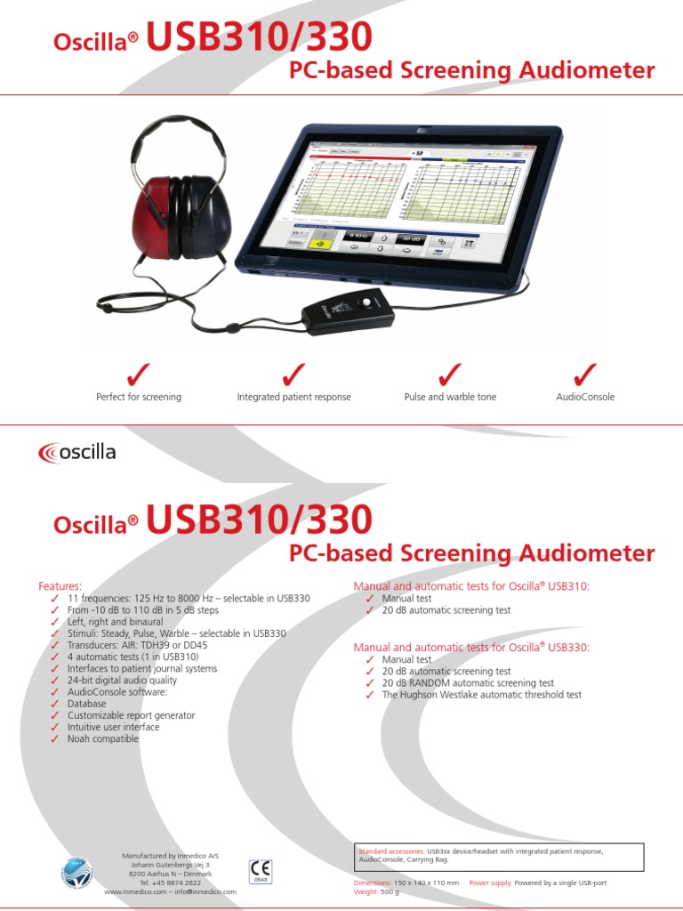 Oscilla PC-based Screening Audiometer | PDF | Sound Technology | Computing