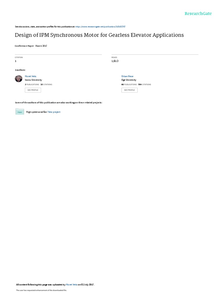 Design of IPM Synchronous Motor For Gearless Elevator Applications ...