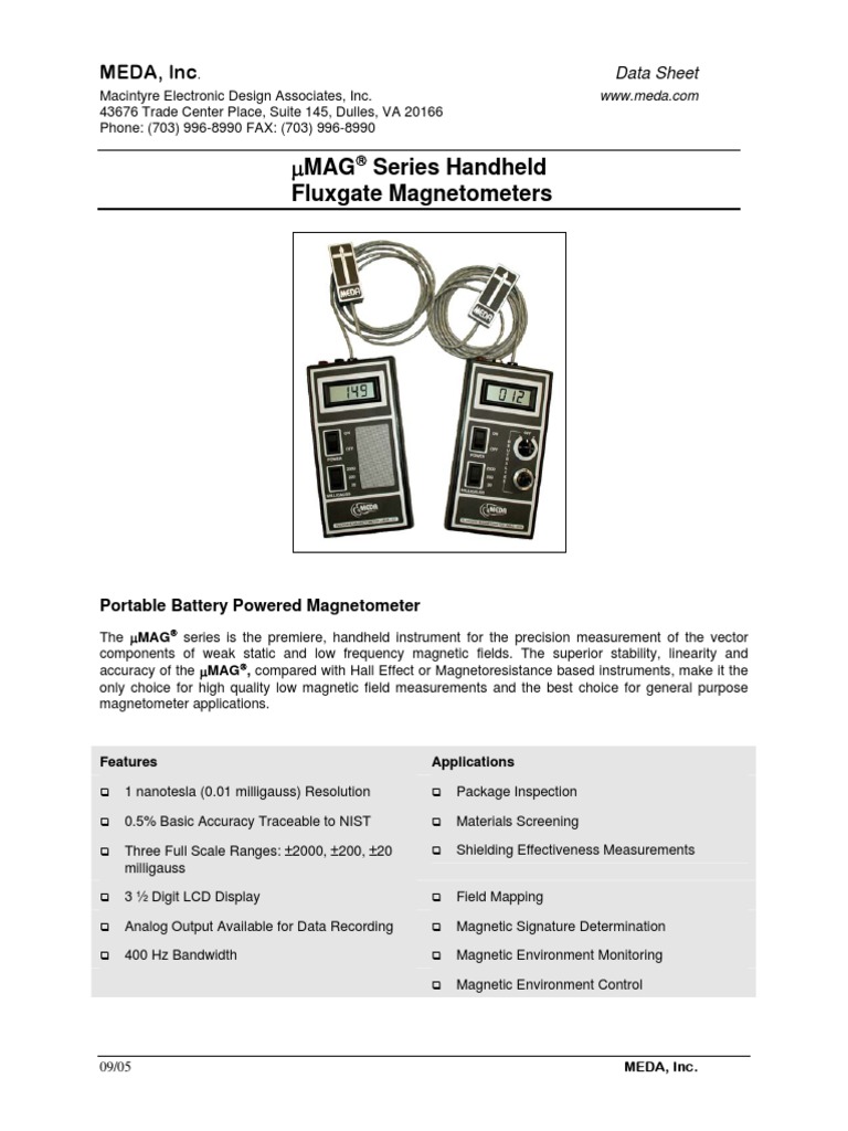 Series Handheld Fluxgate Magnetometers: MEDA, Inc | PDF | Magnetometer ...