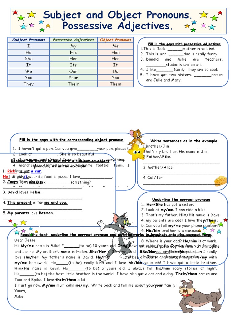 Subject and Object Pronouns. Possessive Adjectives | Download Free PDF ...