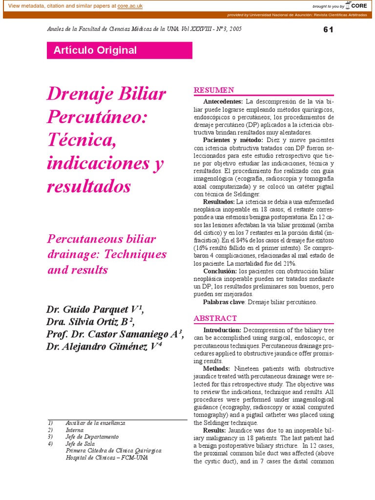 Drenaje Biliar Percutáneo: Técnica, Indicaciones y Resultados | PDF ...