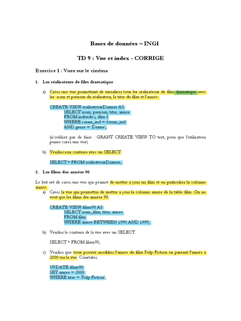 TD 9 Vue Index Corrige | PDF | Informatique | Génie logiciel