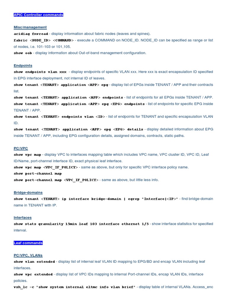 APIC Controller Commands | PDF | Internet Protocols | Network Packet