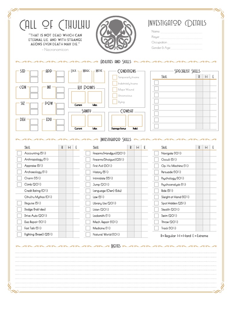 Call of Cthulhu Character Sheet Guide | PDF