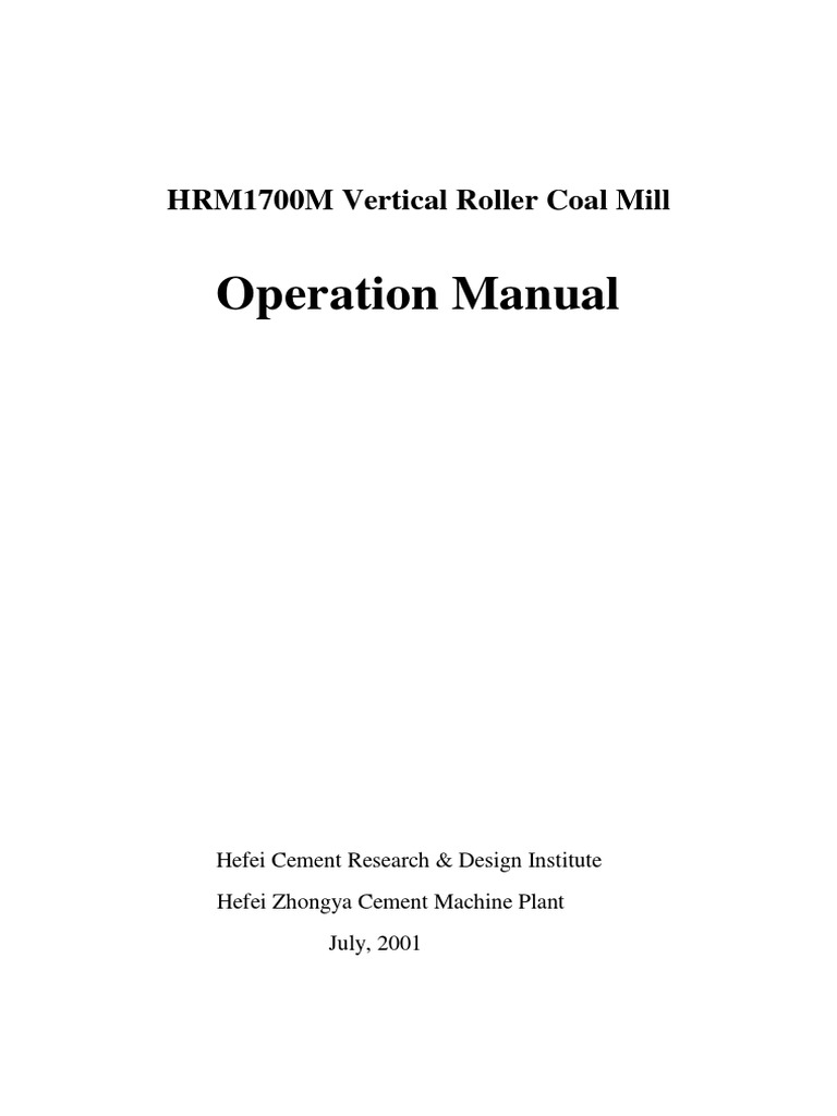 Operation Manual: HRM1700M Vertical Roller Coal Mill | PDF | Pipe ...