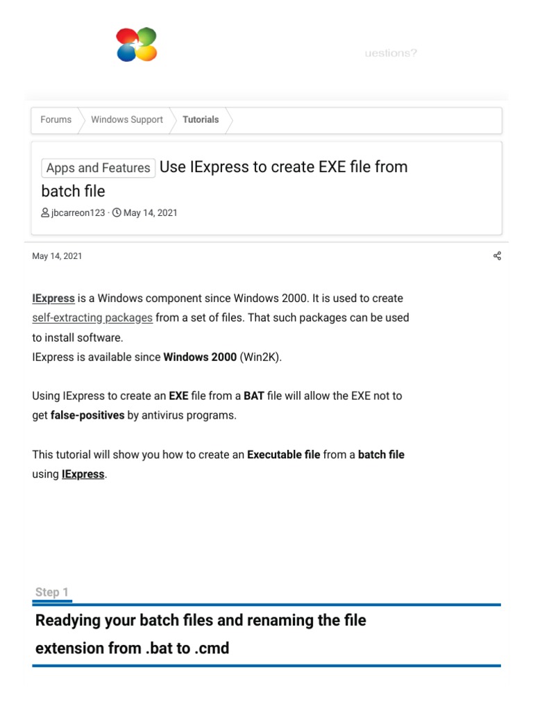 Use IExpress To Create EXE File From Batch File - Windows Questi | PDF | Operating System ...