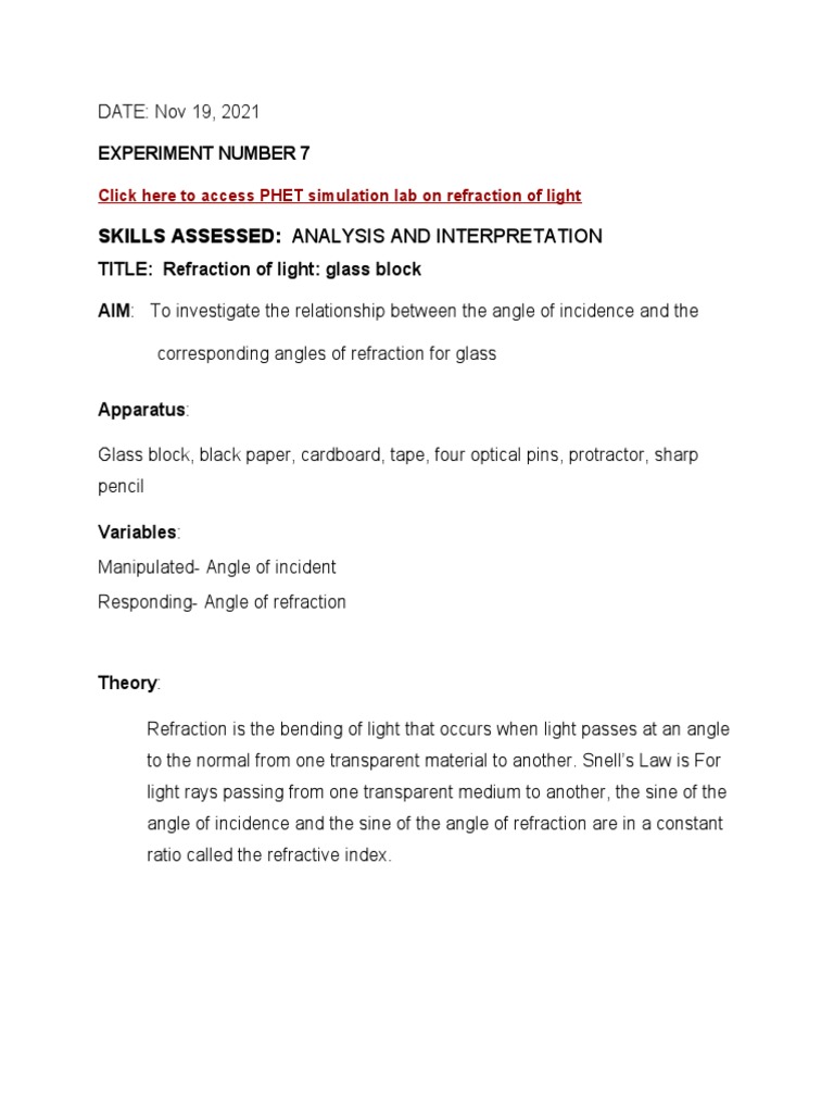 Skills Assessed: Analysis and Interpretation: Experiment Number 7 | PDF ...