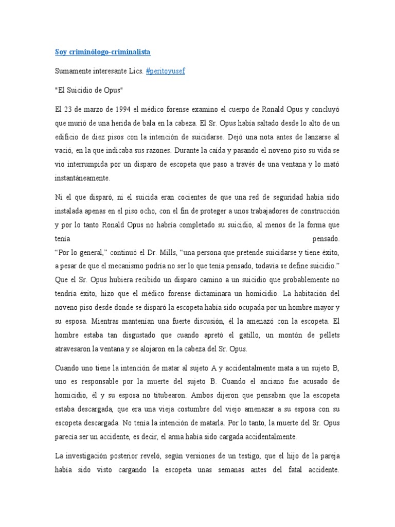 El Caso del Suicidio de Ronald Opus | PDF | Suicidio | Ciencia forense