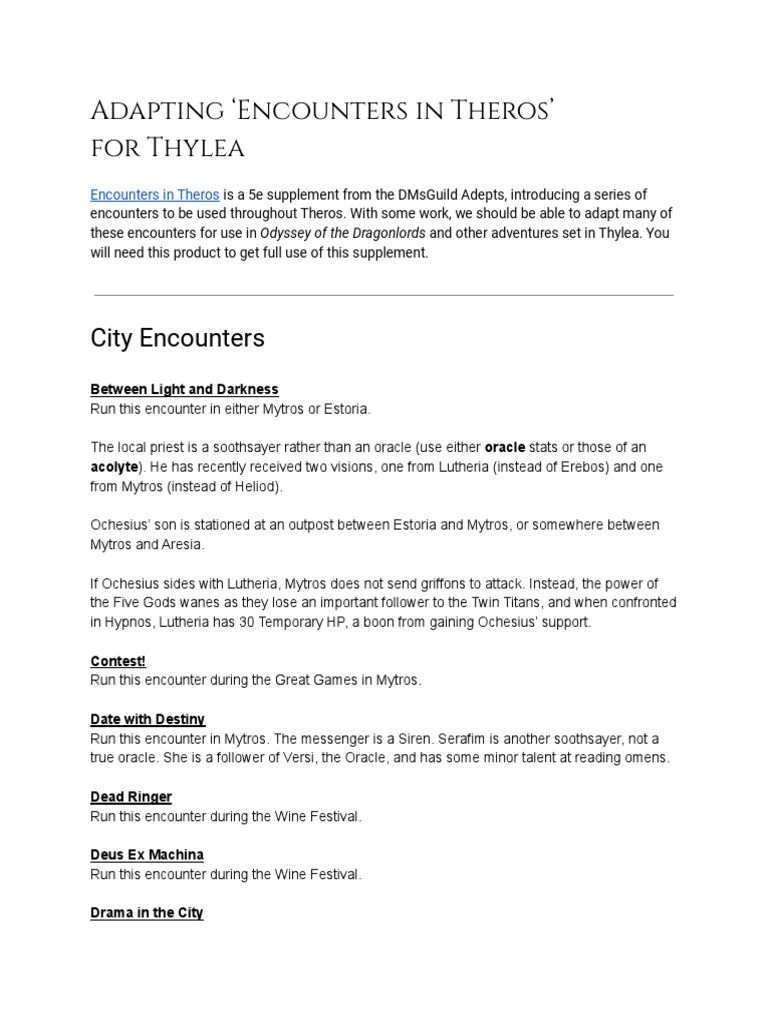 OotDL - Adapting 'Encounters in Theros' For Thylea | PDF | Mythology