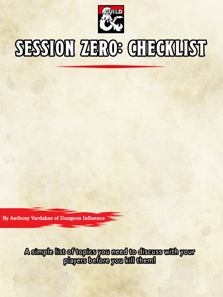 1453821-Session 0 Checklist | PDF | Dungeons & Dragons | Fantasy Games