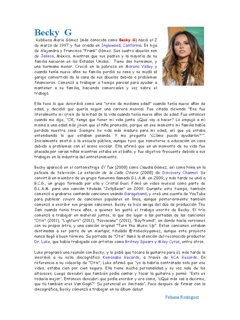Becky G. Biografía | PDF | Música pop