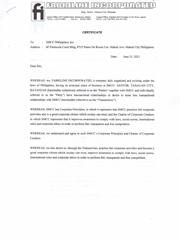 Anti-Corruption Certificate | PDF