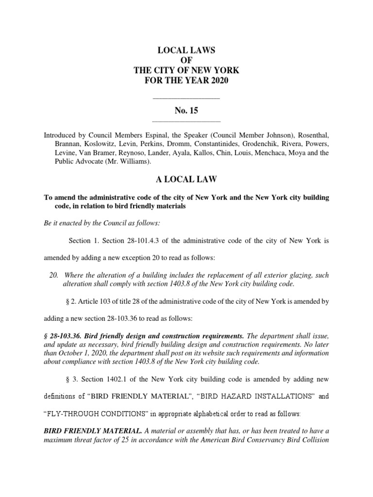 Local Law 15 of 2020 - Bird Safety | Download Free PDF | Wall | Glasses