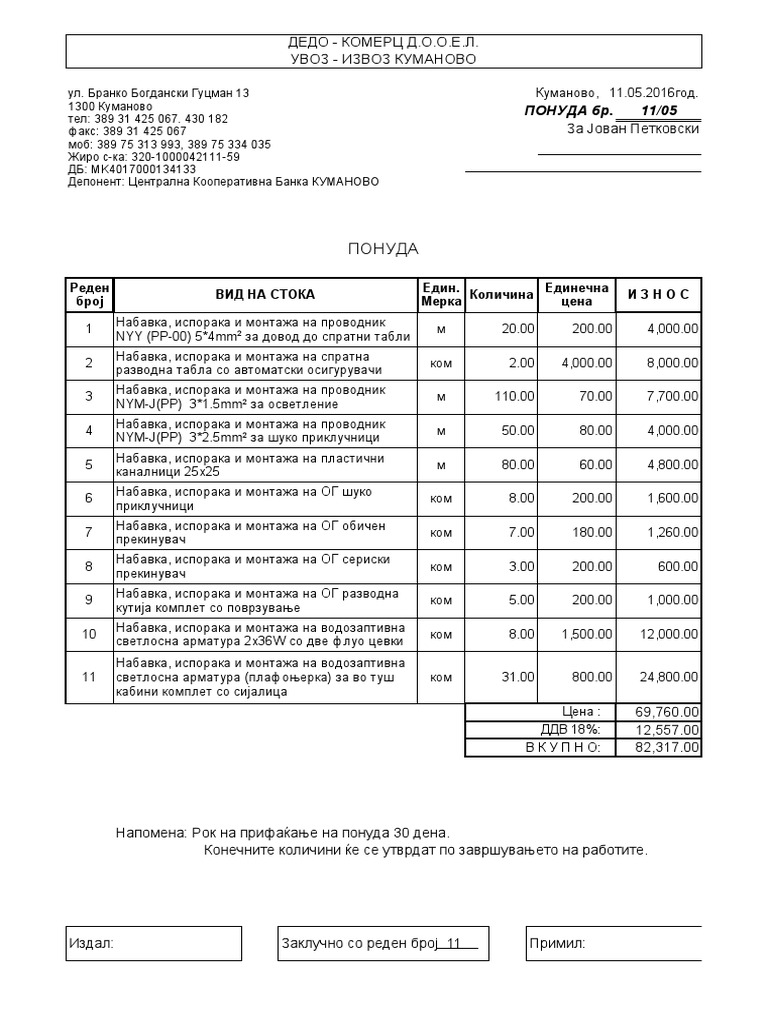 Ponuda Primer Za Jovan | PDF