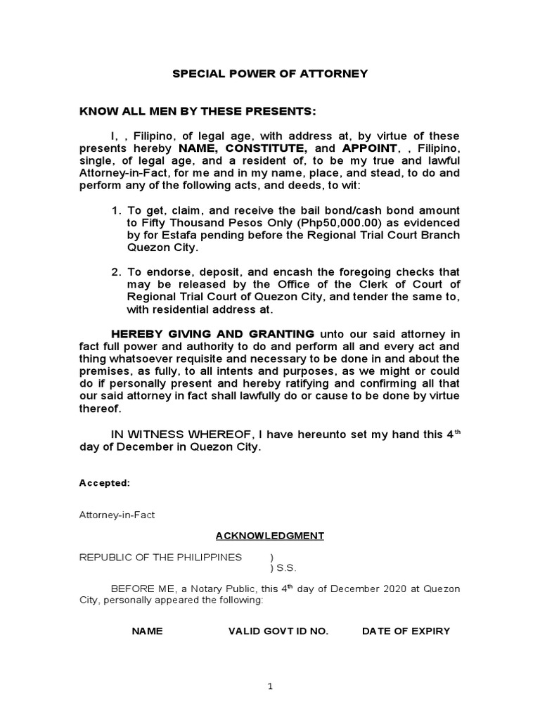 SPA For Release of Bail Sample | PDF