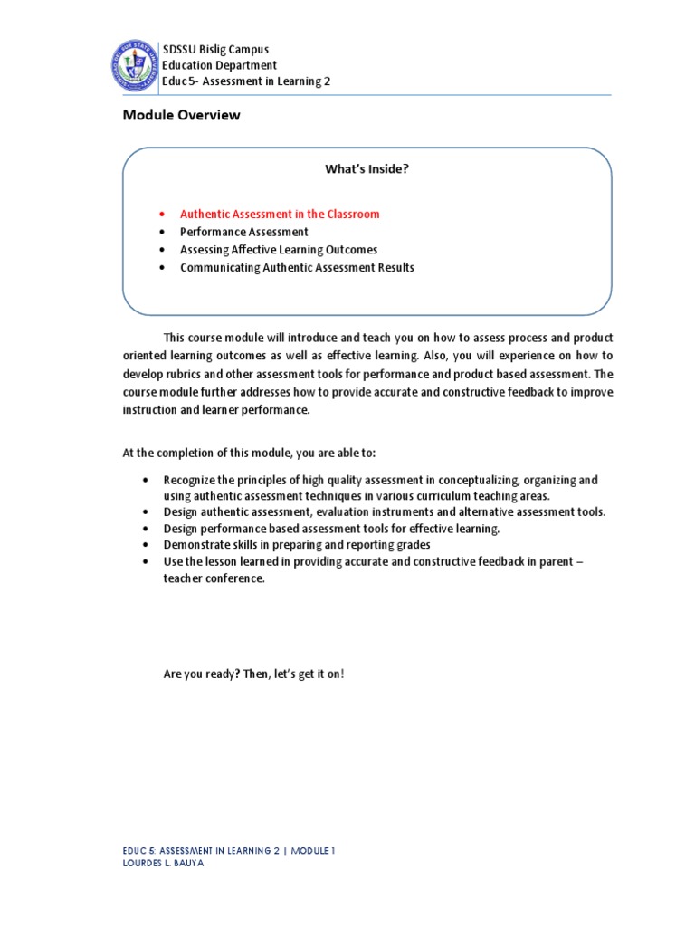 UNIT1 Authentic Assessment | PDF | Educational Assessment | Learning