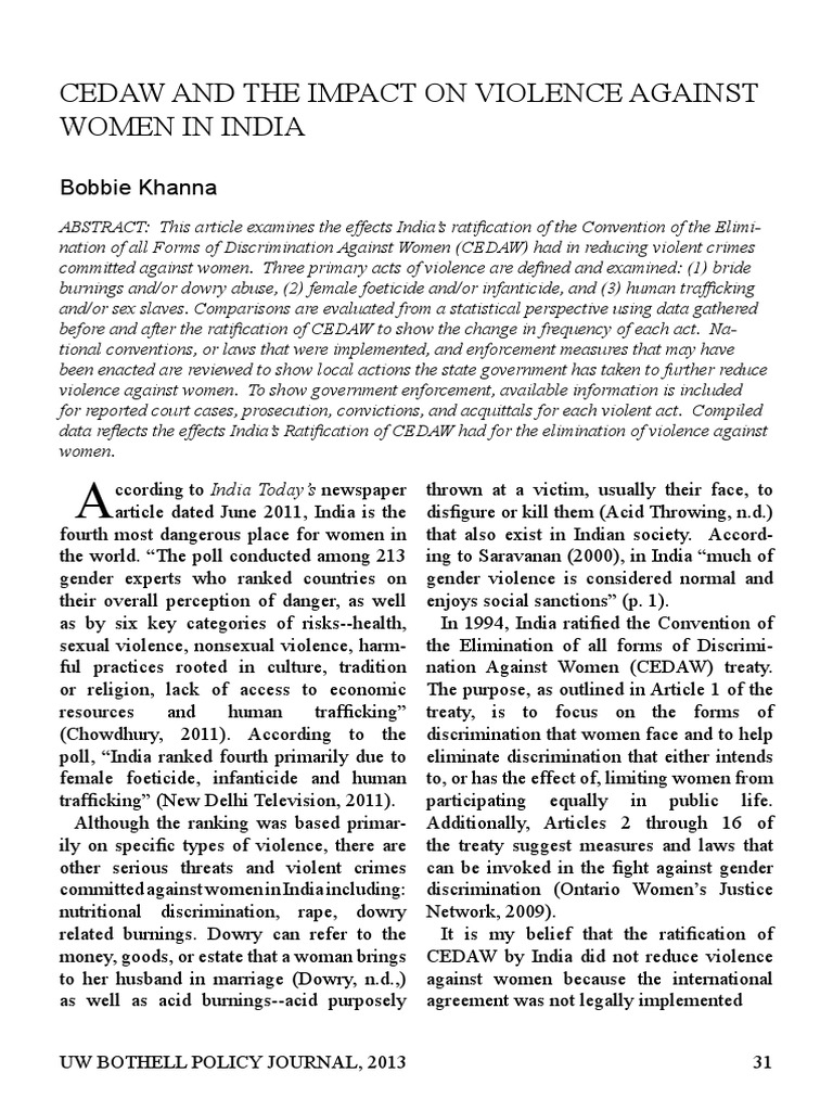 Cedaw and The Impact On Violence Against Women in India | PDF ...