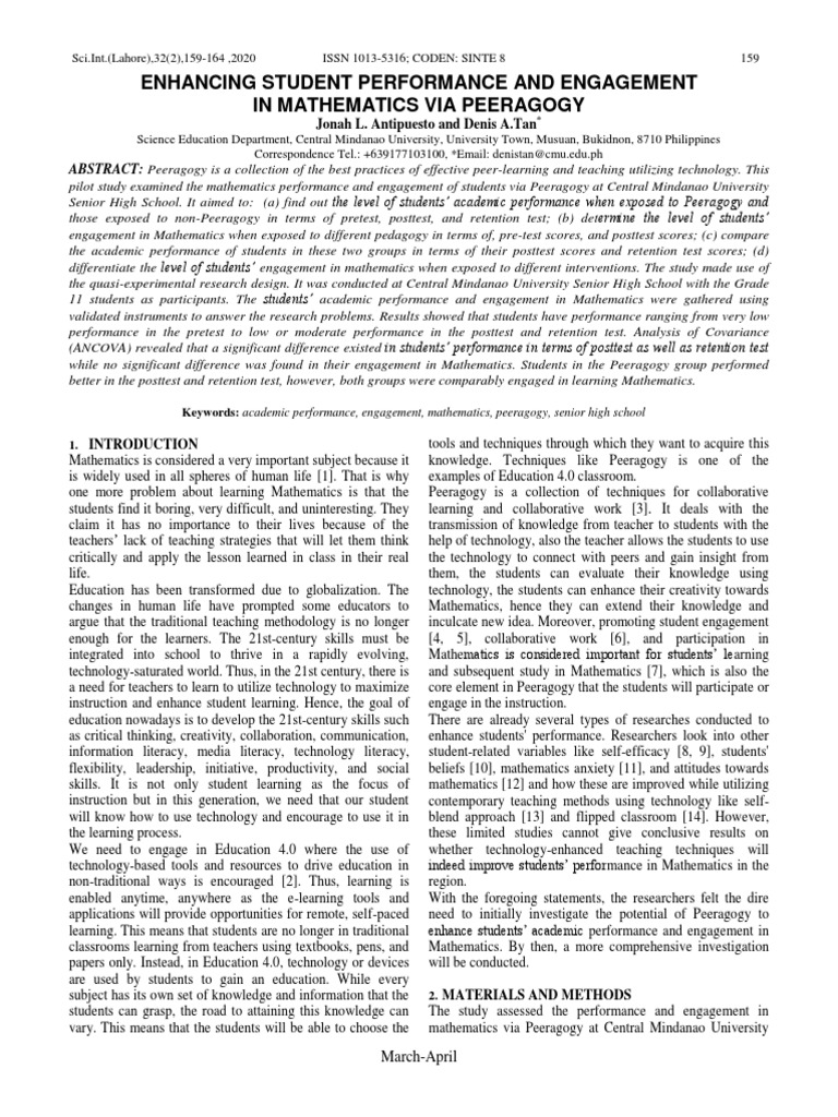 Enhancing Student Performance and Engagement in Mathematics Via Peeragogy | PDF | P Value ...