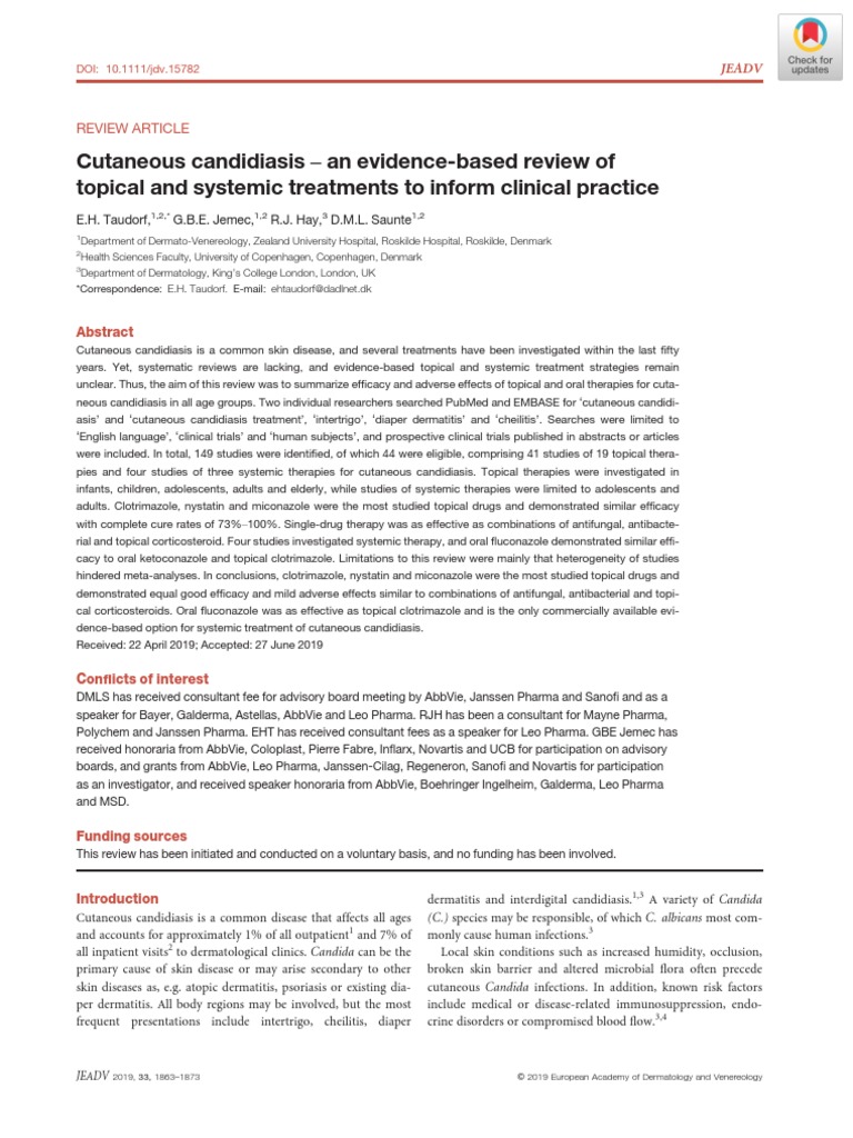 Cutaneous Candidiasis - An Evidence-Based Review of Topical and ...