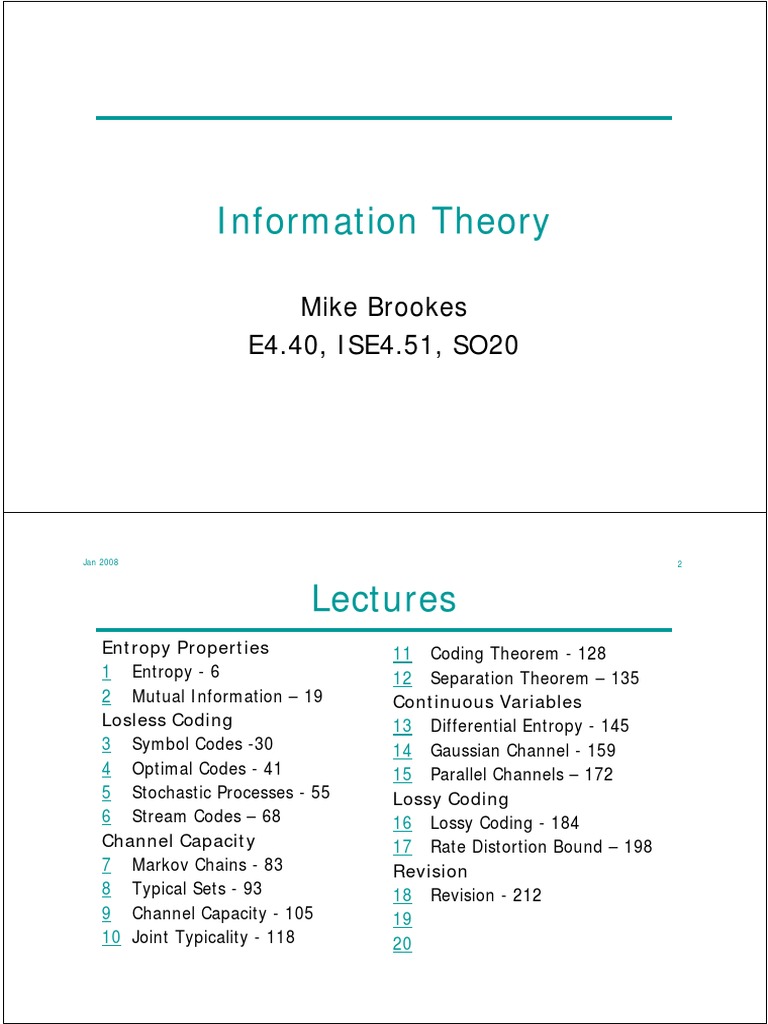 Information Theory: Mike Brookes E4.40, ISE4.51, SO20 | Download Free PDF | Data Compression | Code