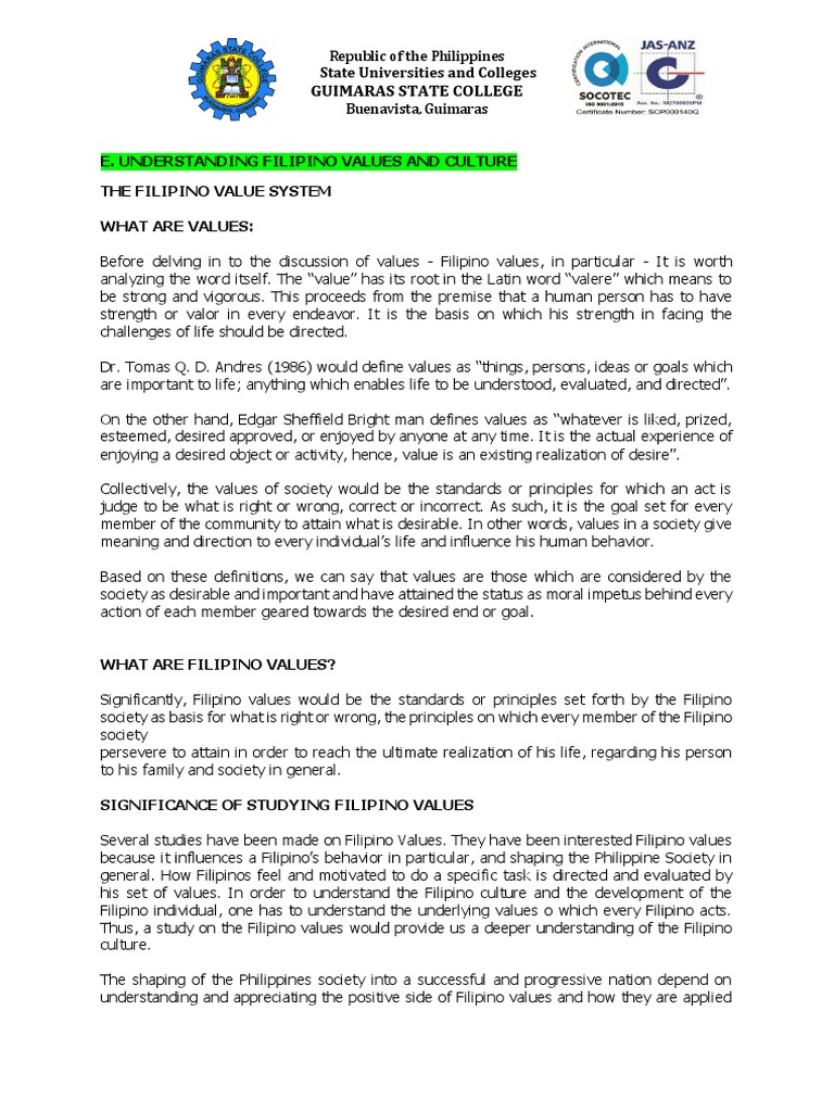 Understanding Filipino Values and Culture | PDF | Value (Ethics) | Family