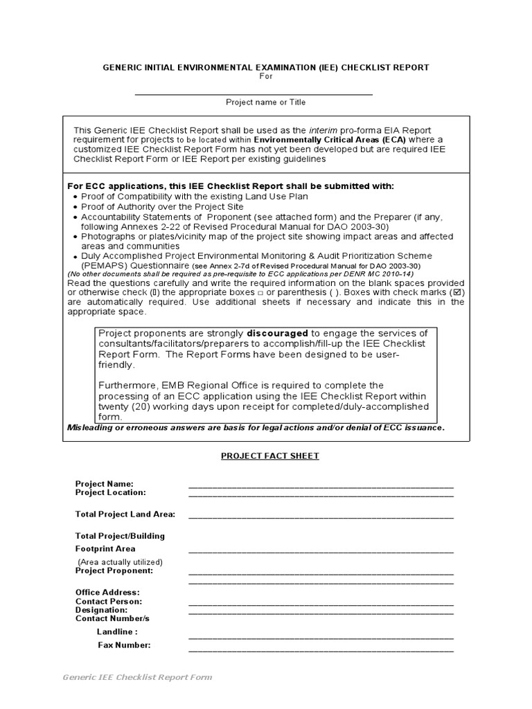 20 GENERIC IEE Checklist Form | PDF | Flood | Water
