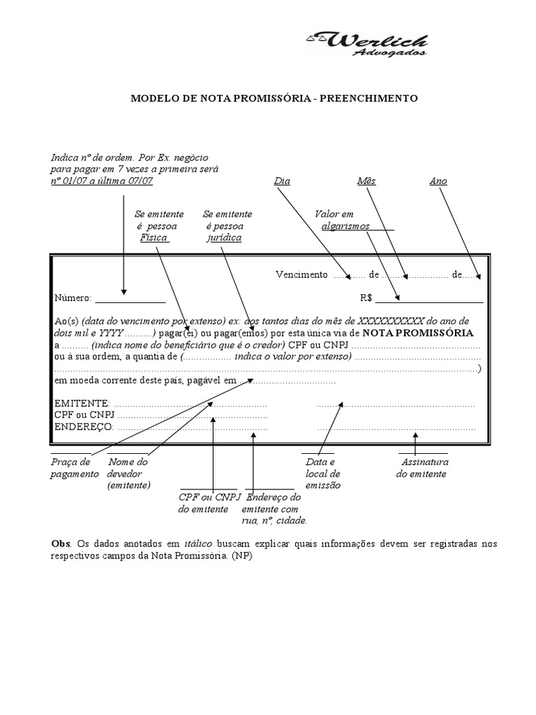 Modelo de Preenchimento de Nota Promissória | PDF | Nota promissória ...