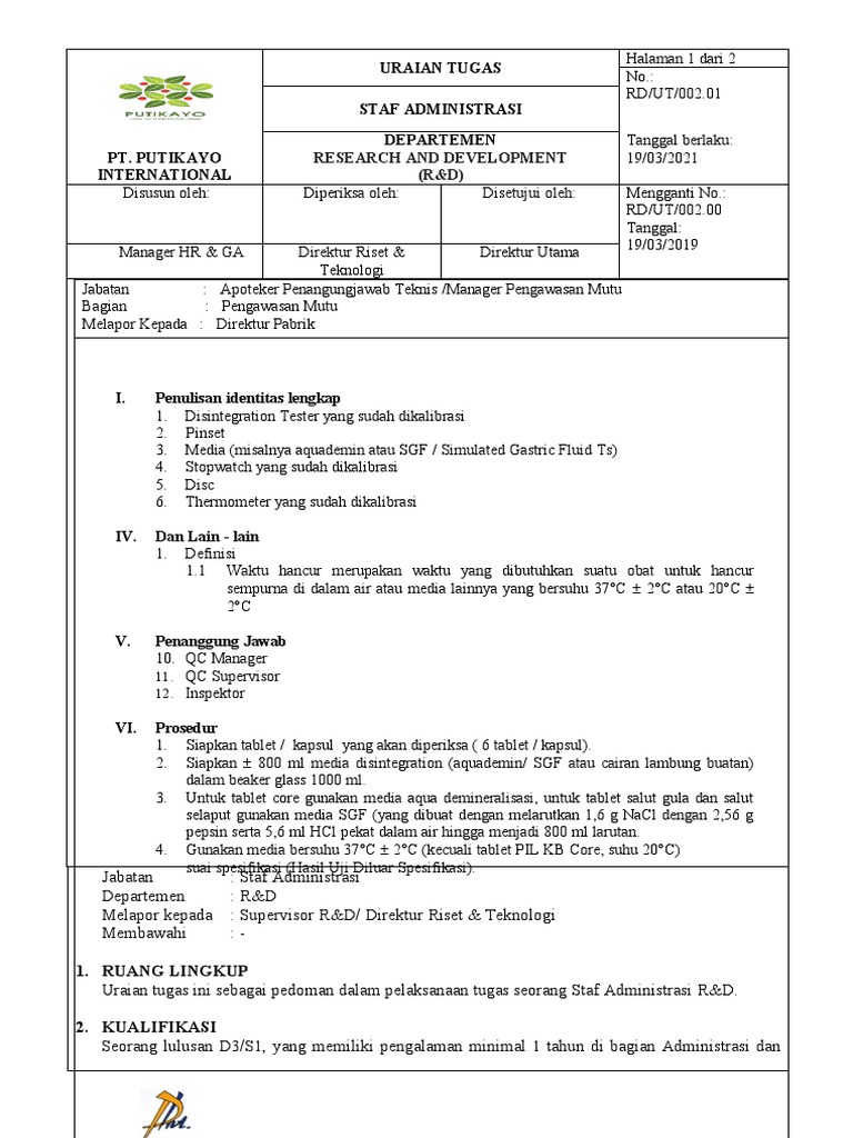 RD-UT-004.01 (Staf ADministrasi) | PDF