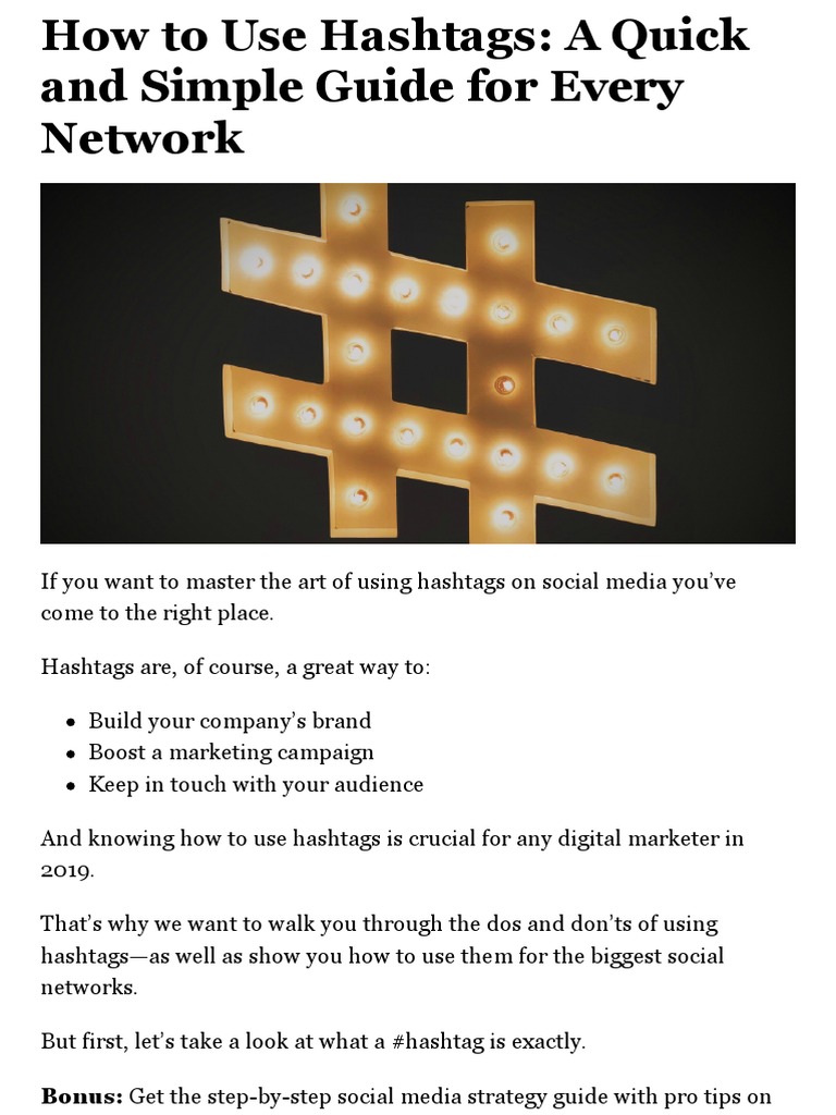 How To Use Hashtags: A Quick and Simple Guide For Every Network | PDF ...