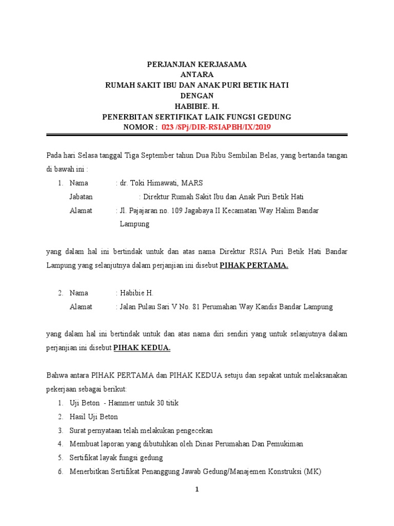 Revisi Perjanjian Kerjasama Rsia PBH Dengan Habiebie. H | PDF