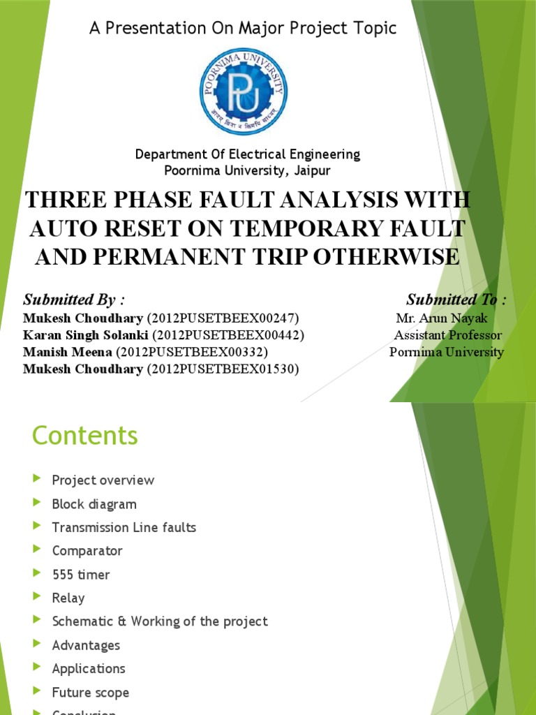 Three Phase Fault Analysis With Auto Reset For Temporary Fault and Trip For | PDF ...