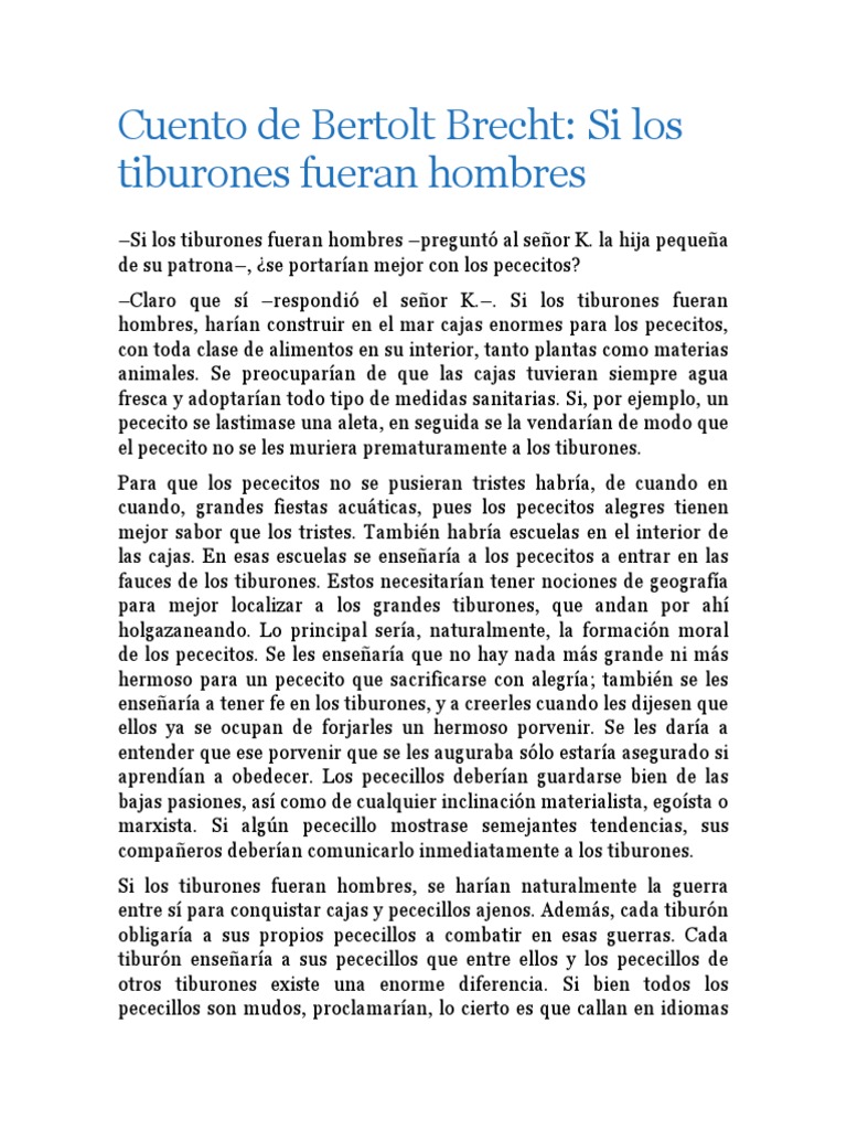 Cuento de Bertolt Brecht | PDF | Tiburones