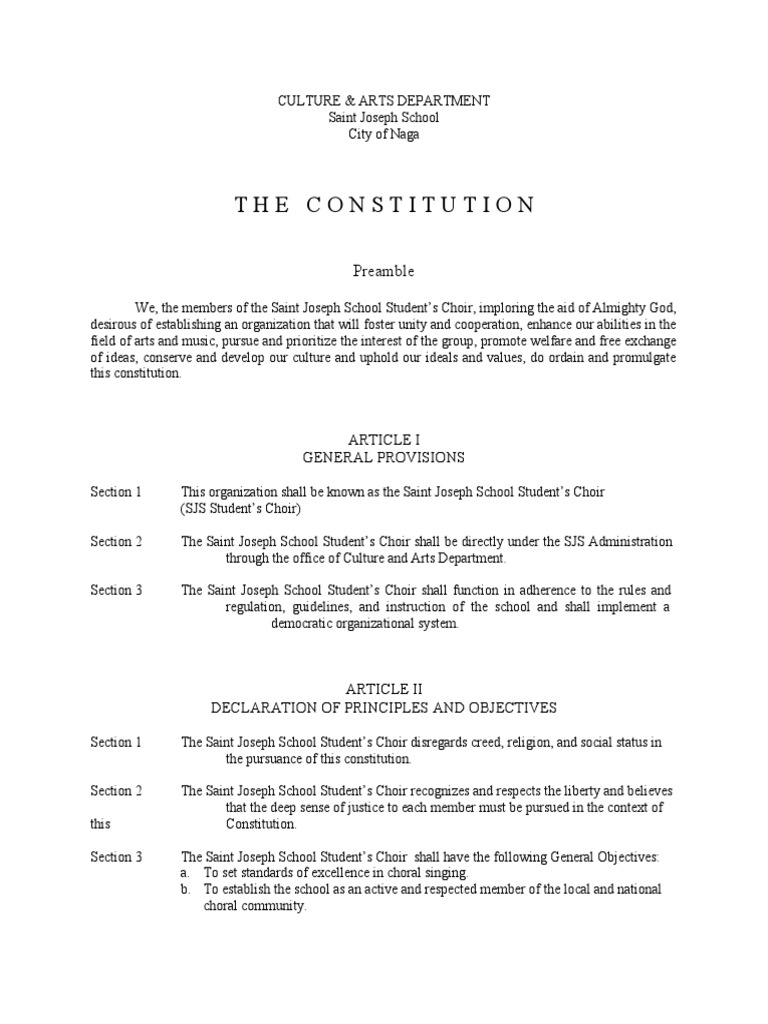 A Constitution for the Saint Joseph School Student's Choir: Fostering ...