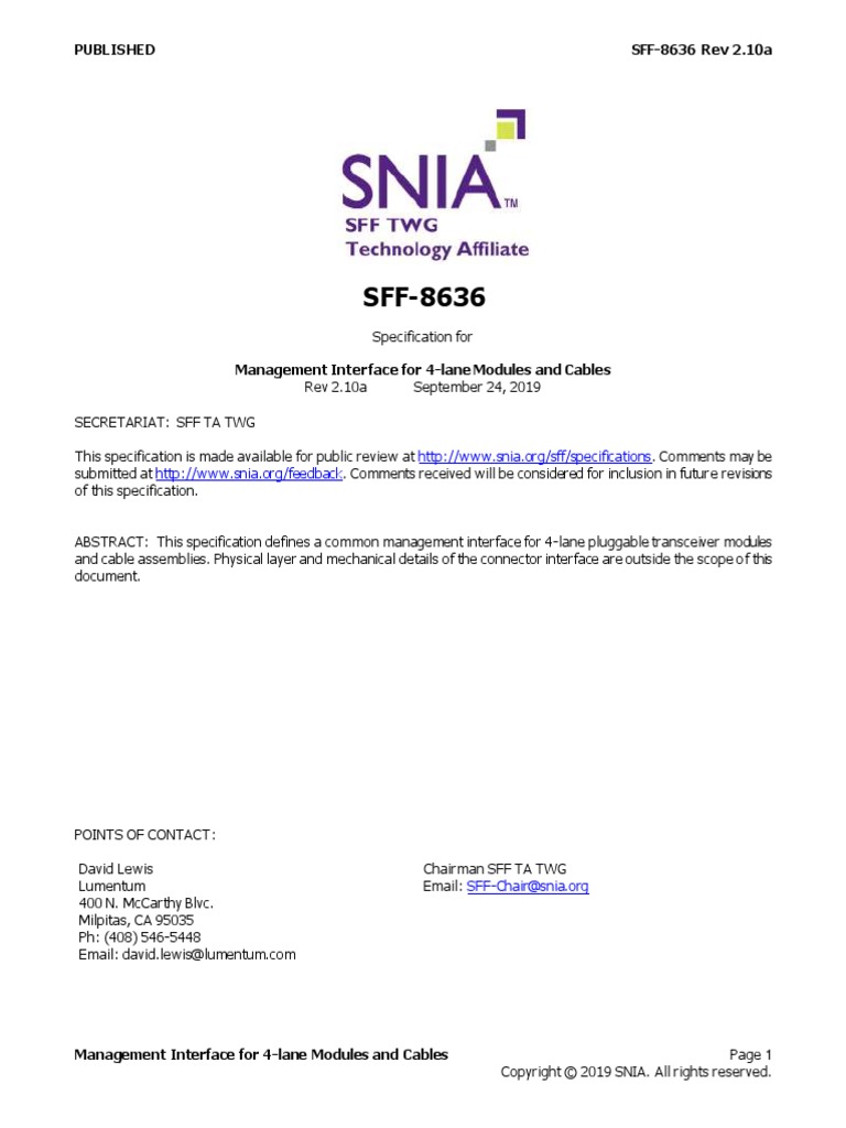 SFF-8636 R2.10a | PDF | Telecommunications | Electronics