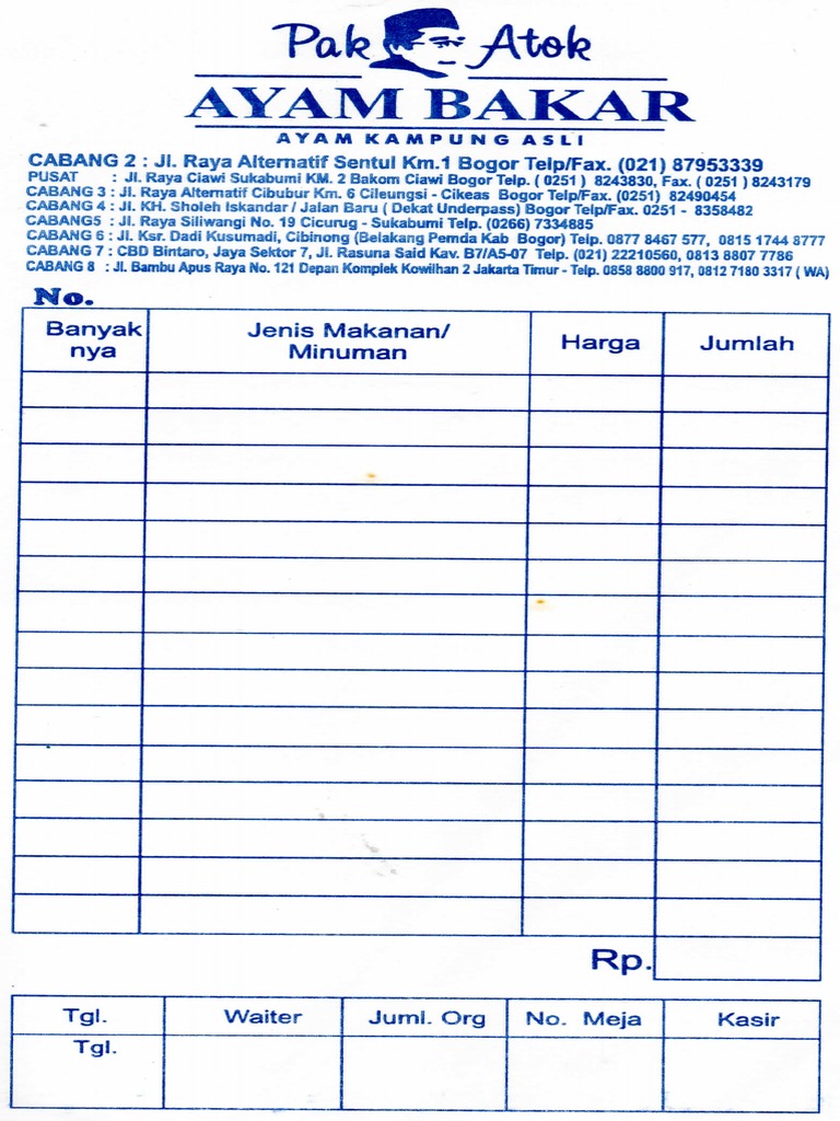 Bon Makan Ayam Bakar Pak Atok Bogor | PDF