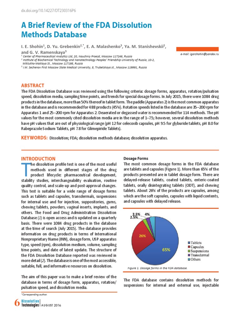 A Brief Review of The FDA Dissolution Methods Database | PDF | Tablet ...
