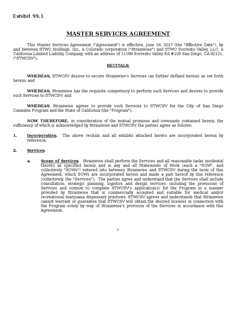 STWC Holdings Inc STWCSV - Master Services Agreement - Filed - 24 10 ...